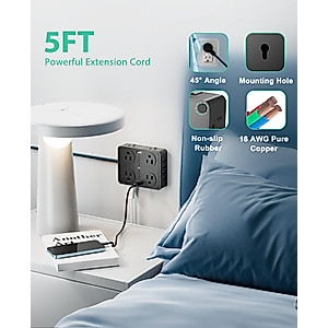 JUOYOU Power Strip Surge Protector - 8 Widely Spaced Outlets with 6 USB Ports(USB C 20W & USB A 20W), 3 Side Outlet Extender with Flat Plug Extension Cord 5 ft