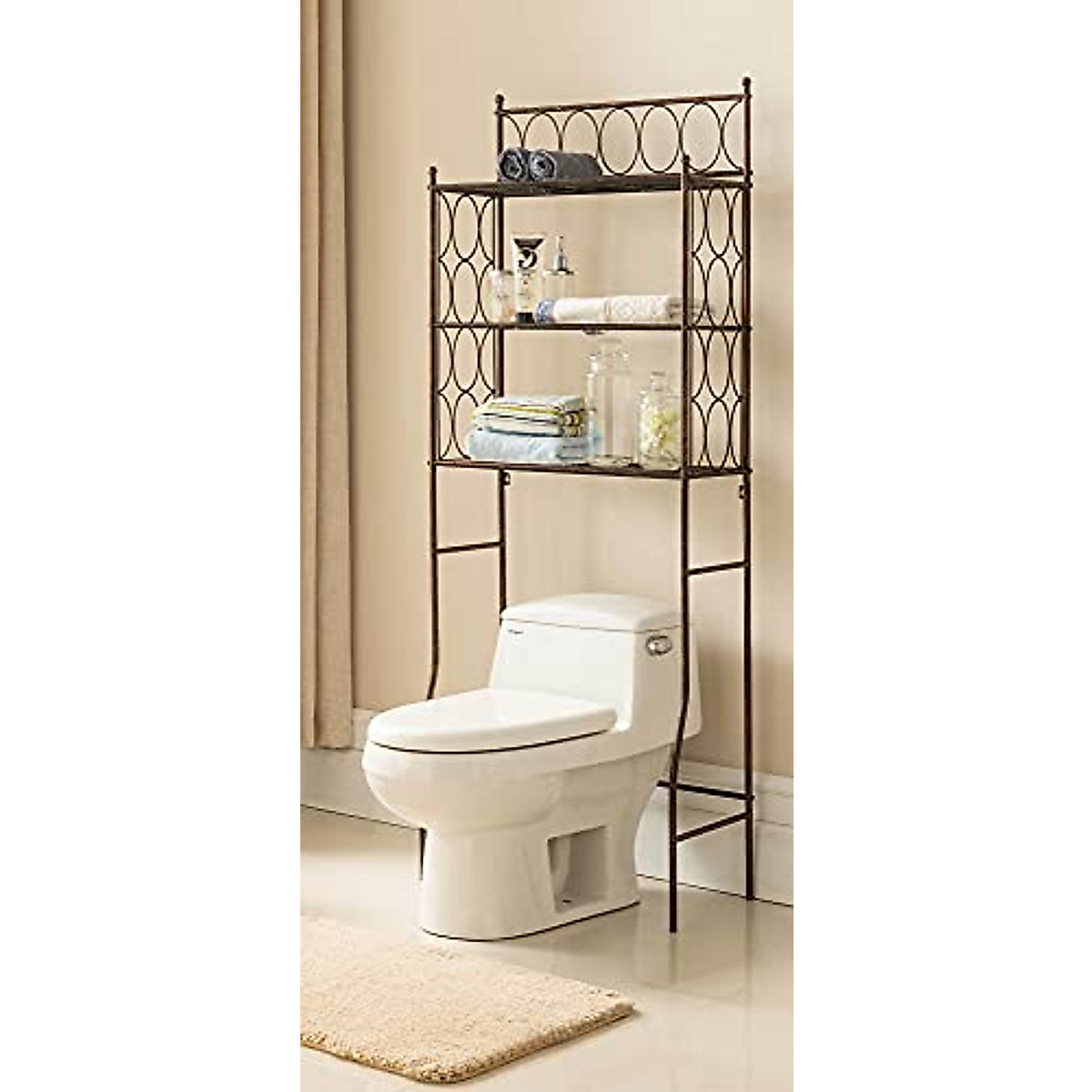 Pilaster Designs Transitional Copper Iron 3 Tier Exeter Over The Toilet Bathroom Spacesaver Storage Rack Organizer