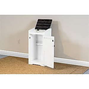 Pemberly Row 16" Farmhouse Wood Trash Box in White/Dark Brown