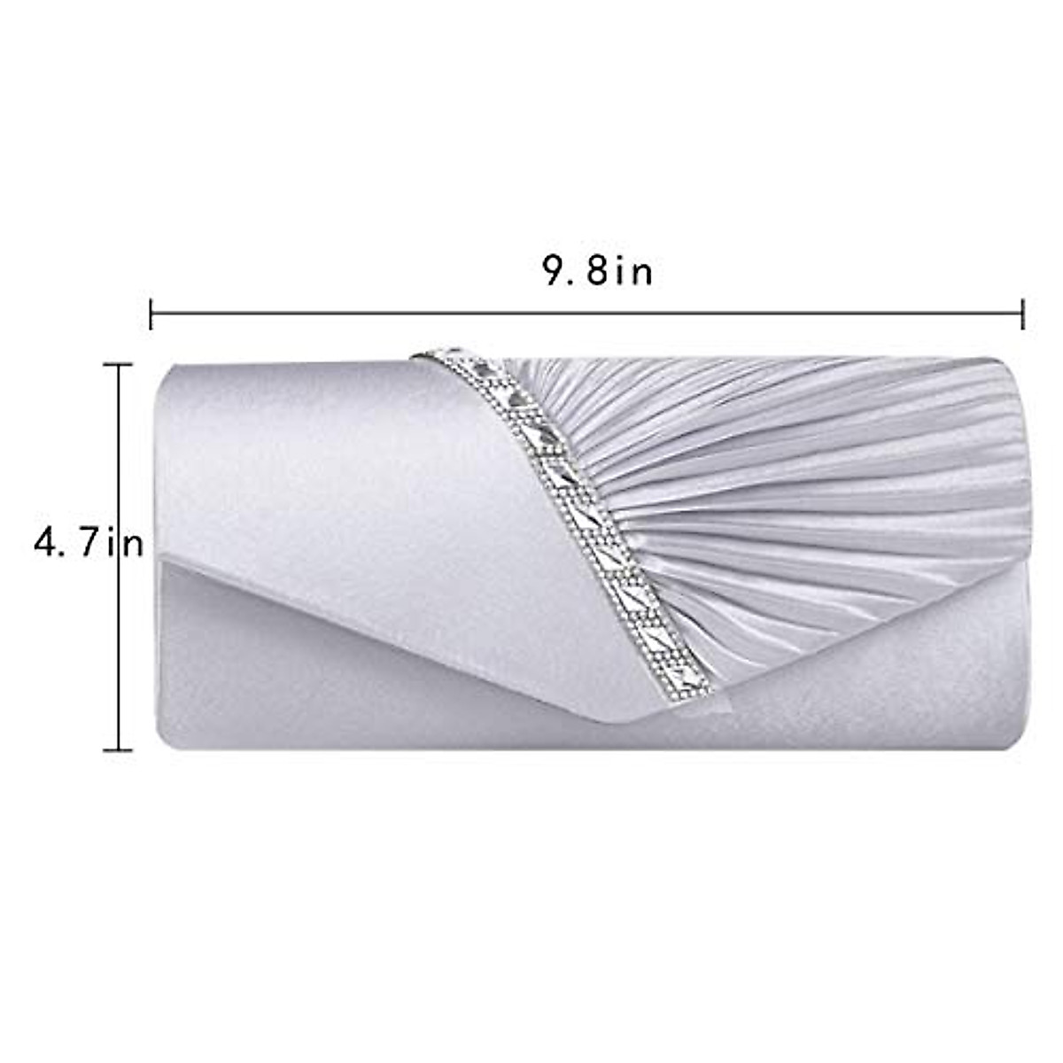 Goclothod Evening Clutch Handbag Women Fashion Pleated Crystal-Studded Crossbody Shoulder Bag Chain Clutch Purse (Silver)