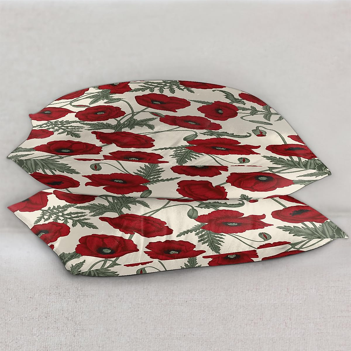 Poppies Satin Pillow Cases Silk Satin Pillowcase for Hair and Skin Standard Set of 2 Super Soft Silk Pillowcase with Envelope Closure (20x26 in)