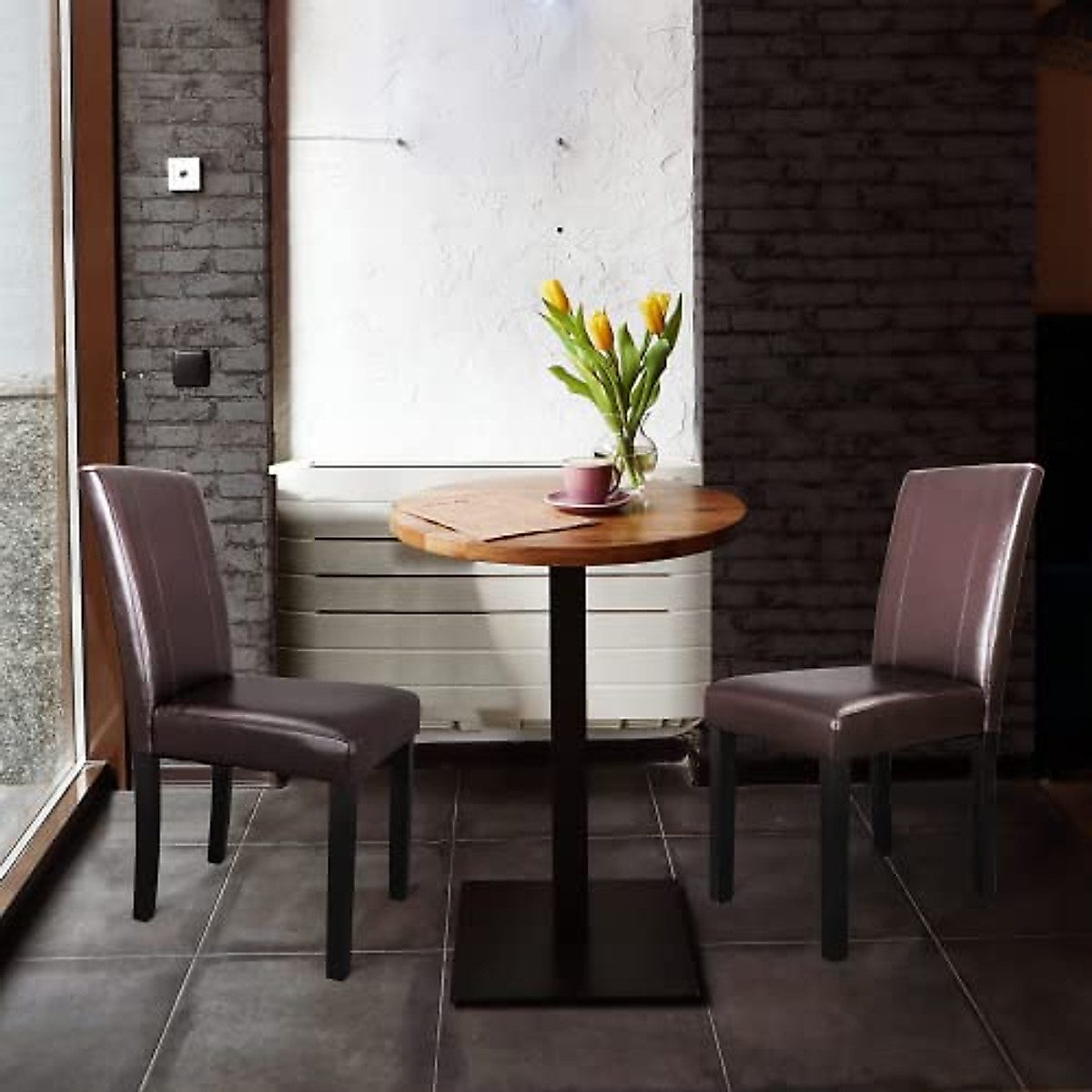 ZenStyle Dining Chair, PU Cushion Diner Chairs Leatherette Padded Parson Chair with Wood Legs for Kitchen Restaurant, Dining Room and Living Room, Set of 2, Brown