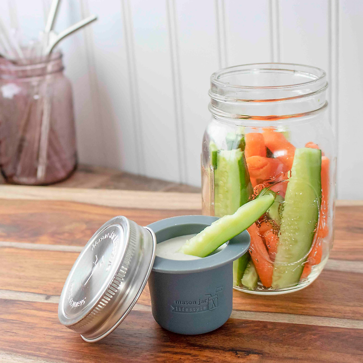 Mason Jar Lifestyle Divider Cup For Salads, Dips, and Snacks. Plastic Free Bento Lunch Container(Charcoal Gray, Regular Mouth)