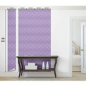Lunarable Vintage Peel & Stick Wallpaper for Home, Western Medieval Motifs with Leafs and Curlicues Floral Damask Pattern, Self-Adhesive Living Room Kitchen Accent, 13" x 100", Lavender and Purple