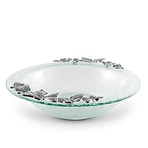 Arthur Court Designs Butterfly Pattern Glass and Aluminum Salad Bowl 16 Inch Diameter