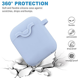 VOTILE Secure Lock Silicone Case Compatible with AirPods Case 1 & 2 with Bling Keychain, Soft Protective Earpod Case Cover Earbuds Cases Women Girls for Apple Air Pod 2 Case - Sky Blue