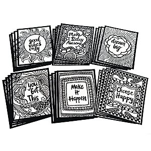 S&S Worldwide Think Positive Velvet Art Posters, 4 each of 6 Designs, Inspirational Quotes - Dream Big, Good Vibes Only & More, Color With Markers or Colored Pencils, 8" x 10" Cardstock, Pack of 24.