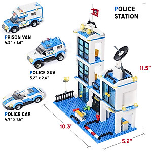 Liberty Imports 736 Pieces City Police Station & Car Building Blocks Set, with 3 Police Cars Toy, Cop Patrol Car, Prison Car, Construction Toy Building Bricks Kit, Gift for Boys Girls 6-12