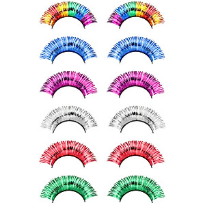 Rainbow Eyelashes 6 Pairs Colorful Tinsel Glitter Lashes Halloween False Lashes Rainbow Accessories For Christmas Circus Dance Dress Cosplay Costumes Supplies