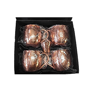 Toshali Moscow Mule Copper Mugs | Set of 4 Hammered Cocktail Mugs | 1 Shot Glass | Pure Copper Plated Stainless Steel Lined Moscow Mule | Cocktail Drinking Mugs Set of 4 | Gift Set
