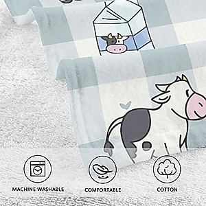 ALAZA Cute Cow Print Animal Blue Buffalo Plaid Hand Towels for Bathroom 1OO% Cotton 2 pcs Face Towel 16 x 28 inch, Absorbent Soft & Skin-Friendly