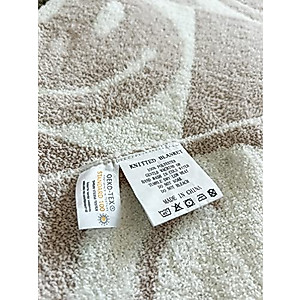 Checkered Blanket, Smiley Face Throw, Soft Cozy Microfiber Plush Blanket, Checkerboard Pattern, Reversible, Stretchy Throw Blanket 51" X 63" (White and Beige)