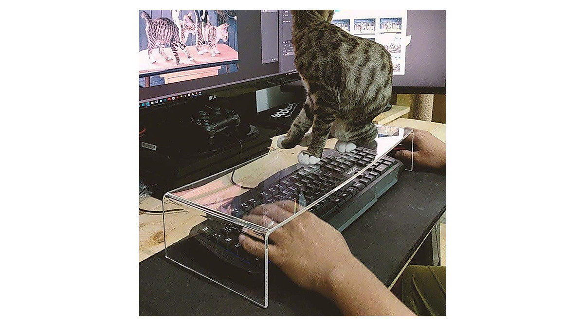 Clear Acrylic Keyboard Cover & Monitor Stand - Anti-Cat Protection