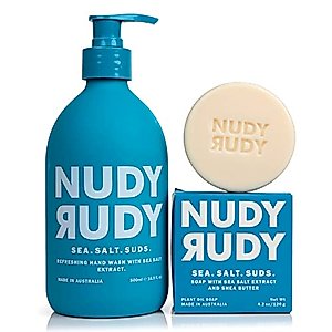 Nudy Rudy - Sea. Salt. Suds. - Liquid Hand Wash + 2 Bar Soap Bundle - Organic Shea Butter - Sea Salt - Non-Greasy - Hand Soap - Body Wash - Skin Care - Men & Women - 16.9 fl oz & 4.2 oz - 3 Pack