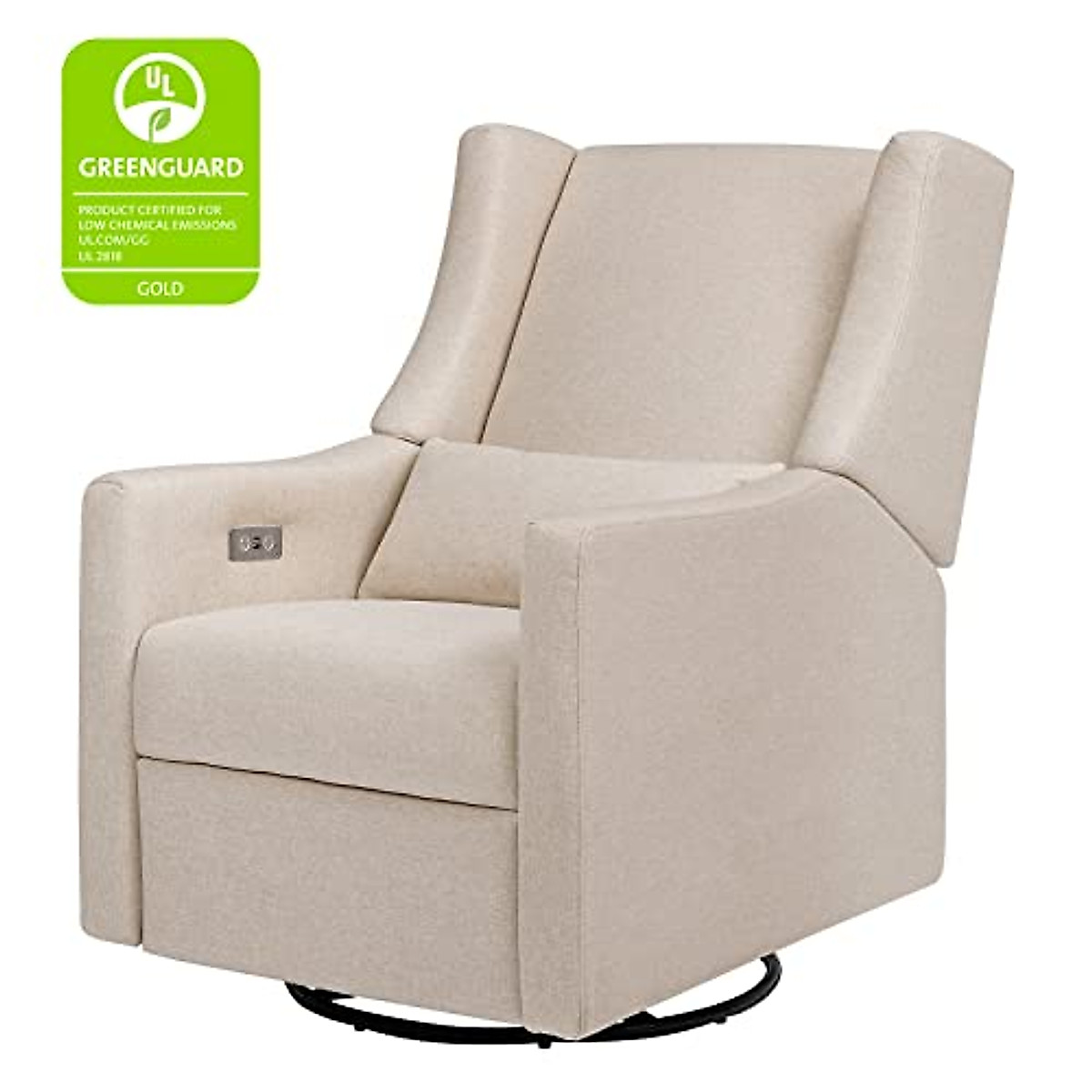 Babyletto Kiwi Electronic Power Recliner and Swivel Glider with USB Port in Performance Beach Eco-Weave, Water Repellent & Stain Resistant, Greenguard Gold and CertiPUR-US Certified