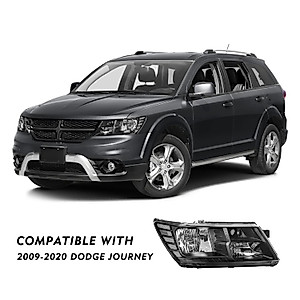 TUSDAR Headlight Assembly Set for 09-20 Dodge Journey Driver and Passenger Side Black Housing Clearr Reflector Bulbs Included