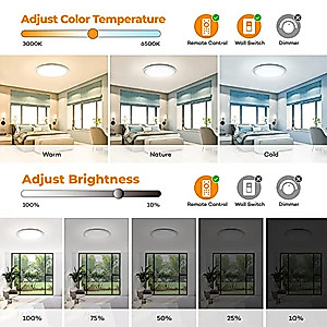 BLNAN RGB Led Flush Mount Ceiling Light with Remote Control, 13Inch 24W 2400LM 3000-6500K Dimmable Color Changing Light Fixture, Modern Round White Ceiling Lamp for Bedroom Kids Room Party Festival