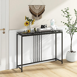 GOFLAME Narrow Console Table, 47” Sofa Tables Narrow Long with Faux Marble Tabletop & Metal Frame, Behind Couch Table, Entryway Table, Modern Foyer Tables for Entryway, Living Room, Black
