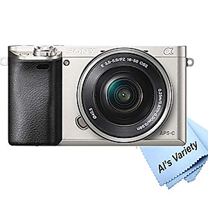 Sony Alpha a6000 (Silver) Mirrorless Digital Camera with 16-50mm Lens + 32GB Card, Tripod, Case, and More (18pc Bundle) (Renewed)