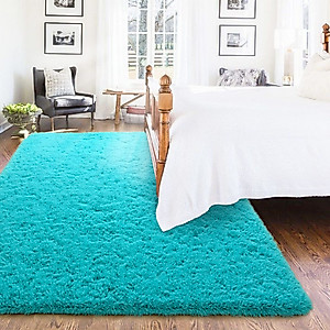 ISEAU Fluffy Rug Carpets Soft Shaggy Area Rug Indoor Floor Rugs for Kids Room Fuzzy Carpet Comfy Cute Nursery Rug Bedside Rug for Boys Girls Bedroom Living Room Home Decor Mat, 5ft x 8ft, Teal Blue
