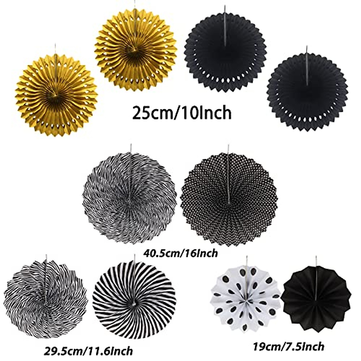 ZERODECO Party Decorations, 41 Pcs Black and Gold Papar Fans Pompoms Garlands String Tissue Paper Tassel for Graduation Congrats Grad New Years Wedding Birthday Party