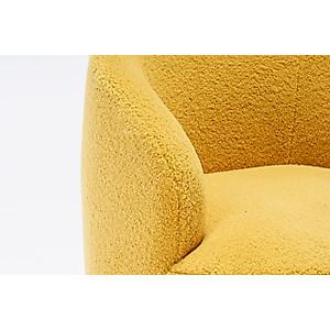 INMOZATA Swivel Barrel Chair, Teddy Fabric Modern Accent Armchair Barrel Chair with Metal Base, Upholstered Comfy 360°Round Single Reading Chair for Living Room Bedroom,Yellow