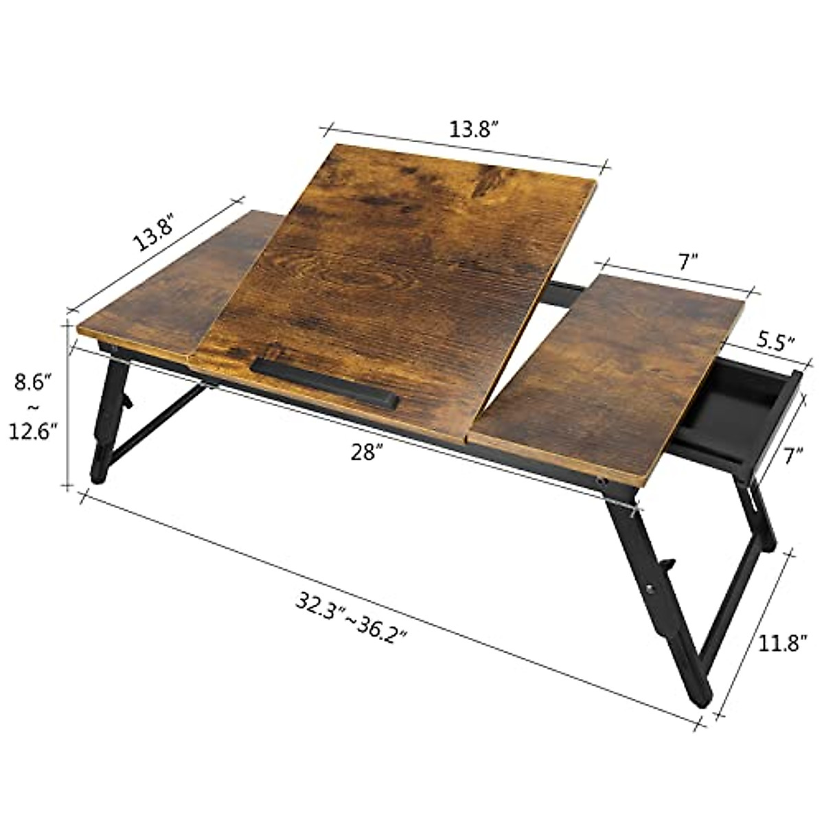 JMLHMXC Bamboo Laptop Desk Bed Tray Table Adjustable Table for Computer Tilting Top Foldable Leg with Drawer