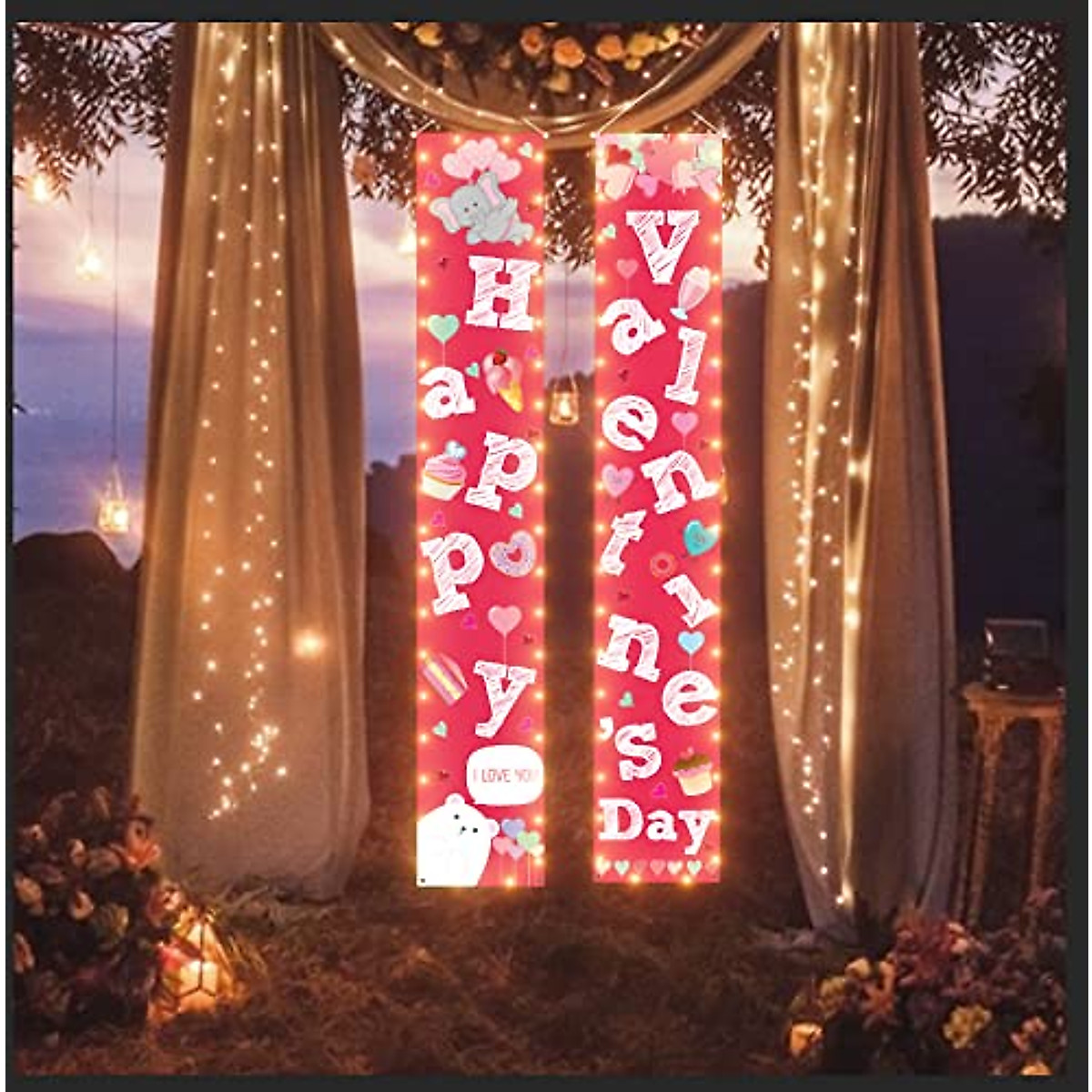 90shine 2PCS Valentines Day Decorations Lighted Banners - Valentine Door Porch Signs Heart Love Hangings Wall Decor Party Supplies(Not Batteries Included)