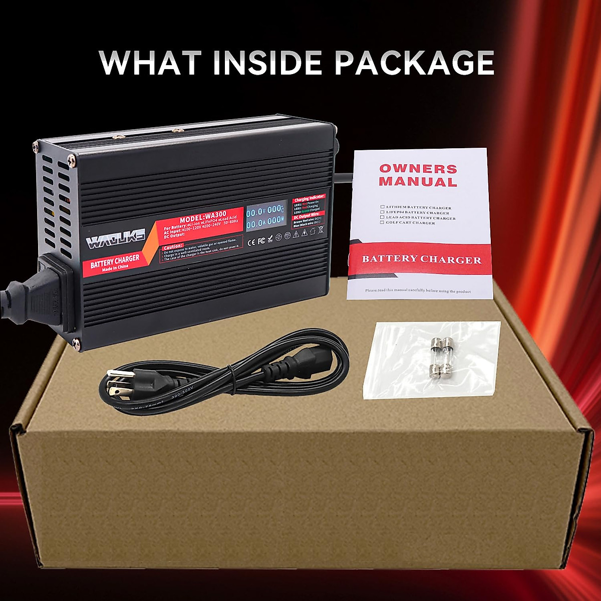 48V 5A Lead Acid Battery Charger with OLED Display 48 Volt 5 Amp for Club Car Golf Cart Battery Charger with Club Car Type 3-Pin Round Charger Plug