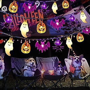 Dontsri 40 LED Solar Halloween Lights, Outdoor 3D Pumpkin Bat Ghost Spiders Lights, 8 Modes Waterproof Solar Powered Halloween String Lights for Patio Yard Garden Balcony Railing Halloween Decorations