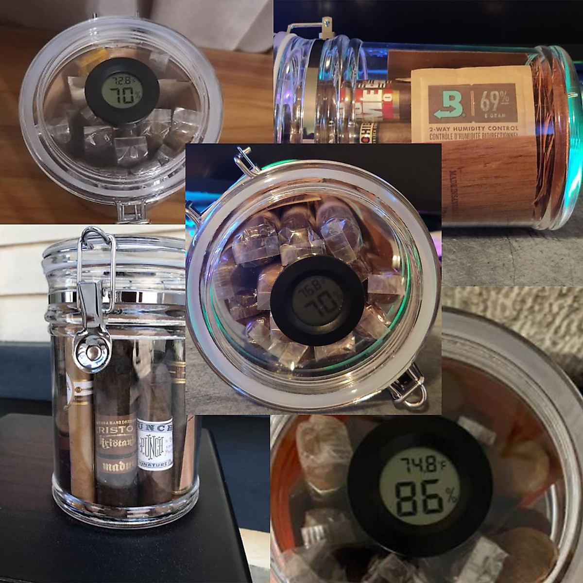 Mantello Cigar Humidor Jar- Acrylic Humidor with Hygrometer for Cigar Humidor, Airtight Lid & Humidifier- Acrylic Humidors for Cigars with Cedar Wood Lining, Holds 18 Cigars