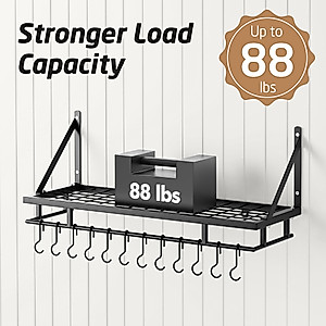 KES 30-Inch Kitchen Pan Pot Rack Wall Mounted Hanging Storage Organizer Wall Shelf with Hooks Matte Black, KUR215S75A-BK