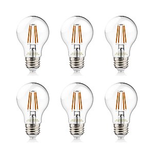 helloify A19 LED Filament Bulbs, 60W Equivalent, Edison Vintage Dimmable Energy Efficient Lamp for Pendant Wall Light Fixtures Office Bedroom Bathroom, E26 Base, 2700K Warm White Light, 6PCS