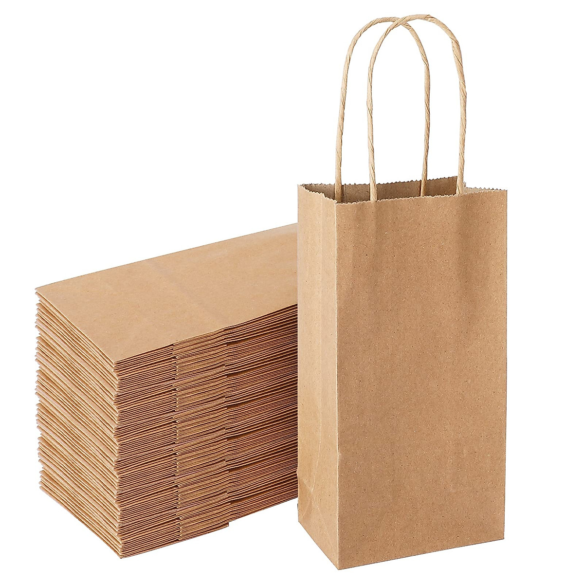 TOMNK 75pcs Small Kraft Paper Bags with Handles 6.9x3.5x2.4 Inches Mini Brown Gift Bags for Wedding, Birthday Party, Baby Shower