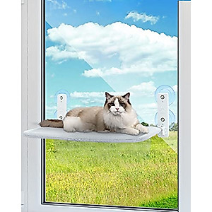 TNELTUEB Cat Window Perch, Foldable Cat Hammock with 2 Replaceable Covers, Screws & 4 Powerful Suction Cups for 2 Installation Types,Cat Window Seat with Steel Frame Cordless Window Bed for Large Cats