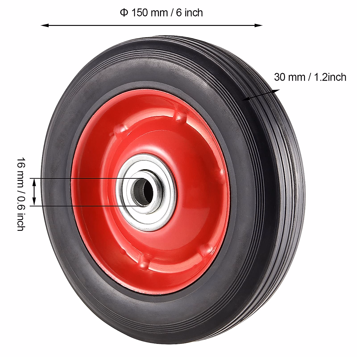 FUNSUEI 4 Pack Solid Rubber Flat Free Tire, 6 Inch x 1.2 Inch Hand Truck Wheel, Solid Rubber Wheel with Ball Bearing and 5/8 Inch Axle Diameter, 350 lbs Capacity