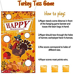 Cloria Thanksgiving Games, Thanksgiving Bean Bag Toss Games for Kids Family Adults, Fall Thanksgiving Party Supplies Activities, Turkey Hanging Toss Game Banner Decorations