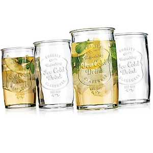 Glaver's Drinking Glasses Set of 4, Vintage Italian Style – Elegant 20 Oz Clear Tumbler Glassware Set– Genuine Artisan-Made for, Refreshing Drinks, Beverages, Cocktails.