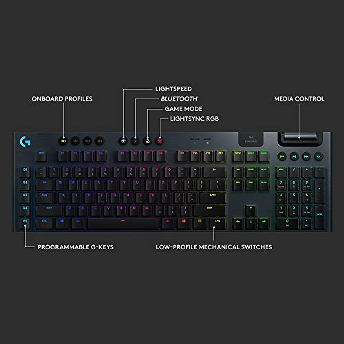 Logitech G915 Wireless Mechanical Gaming Keyboard (Clicky), Black