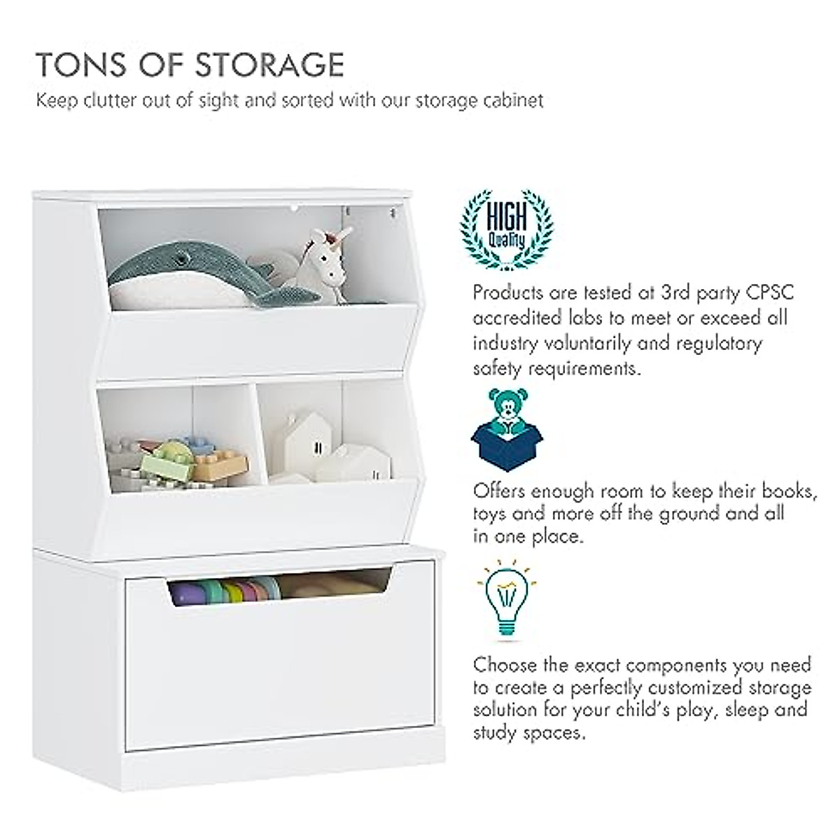 UTEX Kids Toy Storage Organizer, Bookshelf for Kids and Bookcase with Drawer, Children Open Storage Cubby for Kids Room Playroom Nursery White
