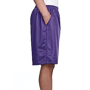 Hat and Beyond Mens Lightweight Basic Mesh Solid Basketball Jersey Workout Fitness Gym Shorts (X-Large, 1ihb01_Purple)