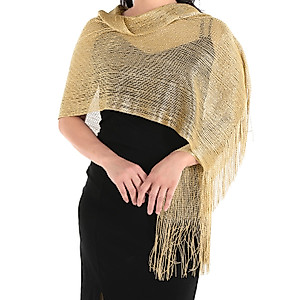 Aster Sparkling Metallic Shawls and Wraps for Evening Dresses with Buckle, Womens Shawls and Wraps for Evening Party Bride Bridesmaid Gifts(Gold)