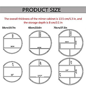 ZTGL Wall Round Bathroom Mirror Cabinet, Wooden Frame Storage Cabinet, Medicine Cabinet with 3 Shelf, Fully Assembled,Black,60cm