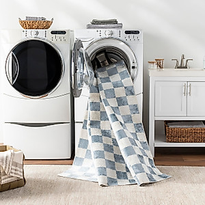 Mark&Day Washable Rugs, 2x3 Shaquina Modern Pale Blue Checkered Rug, Blue Ivory Carpet for Living Room, Bedroom or Kitchen (2' x 3', Machine Washable)