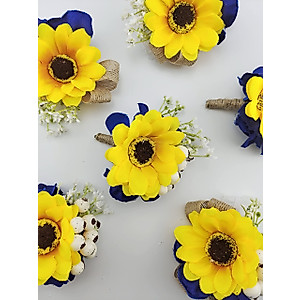 Ciandid Sunflower Wrist Corsage and Boutonniere Set for Wedding, 3PC Groom Boutonniere & 3PC Bride Wrist Corsage Wristlet Band Bracelet Artificial Flower for Wedding Ceremony Party Prom