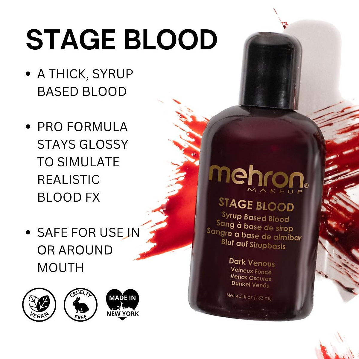 Mehron Makeup Stage Blood | Realistic Fake Blood For Halloween | Stage Blood Makeup | Made in the USA | Washable Fake Blood for Special FX, Stage & Screen, Halloween, & Cosplay (4.5) (Dark Venous)