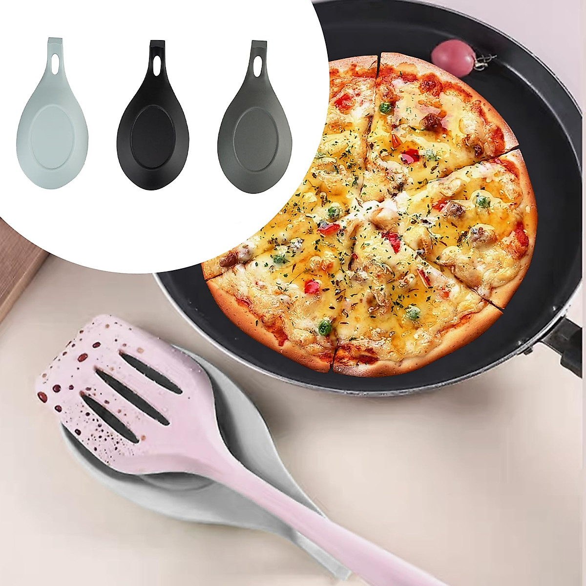 3 Pack Small Silicone Spoon Holder, Silicone Spoon Rest for Stove Top, Heat Resistant Cooking Spoon Holder for Kitchen Counter, Coffee Spoon Rest