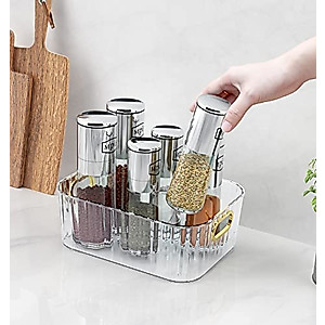 3 Pack Plastic Stackable Clear Storage Bins,Storage Container Basket with Handle for Office,Clear Organizer Bins for Kitchen Cabinet,Refrigerator,Food Pantry,Countertops, Bedrooms, Bathrooms