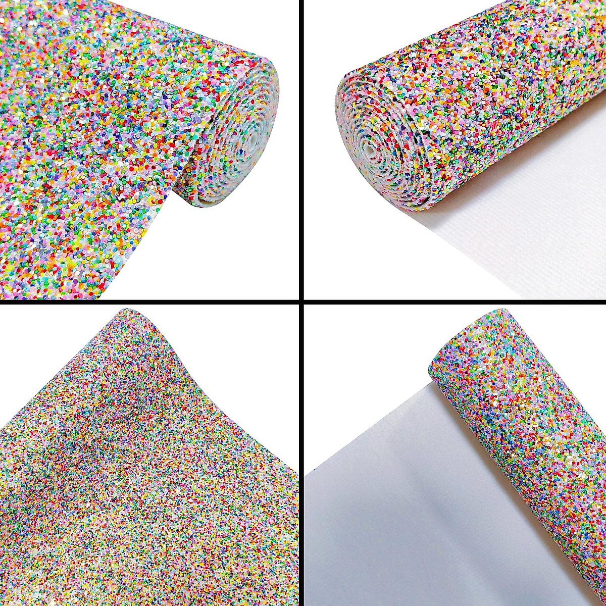 Greatdiy Sparkly Mixed Color Chunky Glitter Faux Leather Roll 12 x 52 inch Shiny Synthetic Leatherette Winter Fabric for Making DIY Bows Crafts (20061#12)