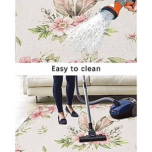 Easter Outdoor Rug for Patio/Deck/Porch, Non-Slip Area Rug 5x8 Ft, Bunny Ears Pink Spring Floral Botanical Rustic Burlap Indoor Outdoor Rugs Washable Area Rugs, Reversible Camping Rug Carpet Runner